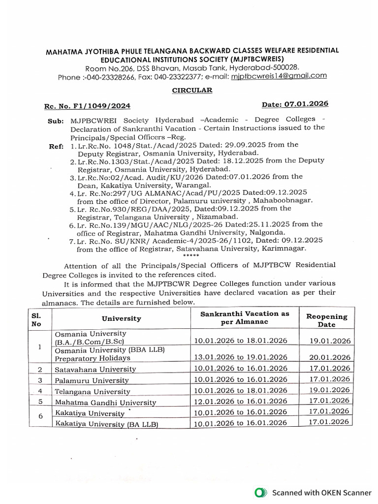 Sankranthi Vacation Circular_2026 | PDF
