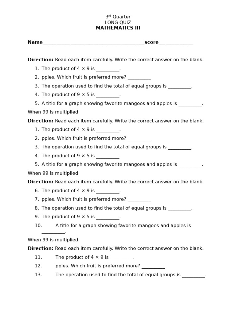 100 item LONG QUIZ | PDF | Chart