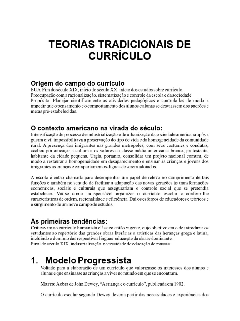 Teorias Tradicionais de Currículo | Download grátis PDF | Sociologia ...