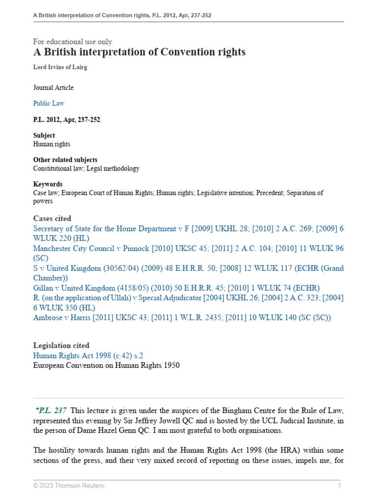 British Interpretation of Human Rights | PDF | Treaty | Justice