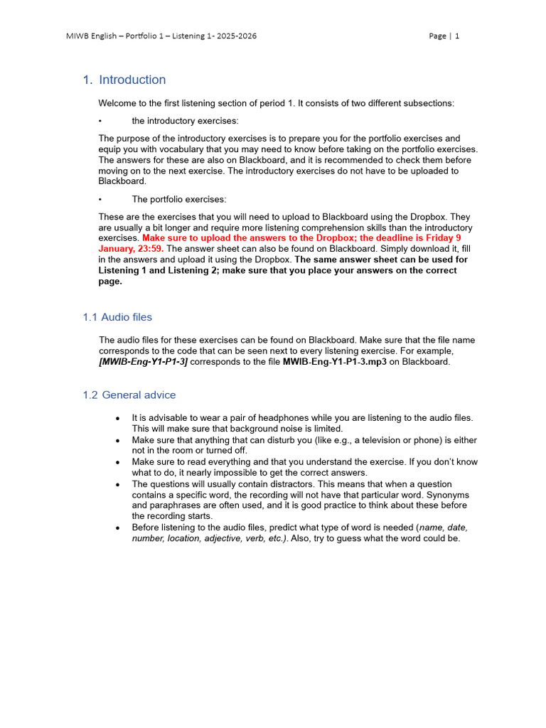 Miwb-English-period 1 - Listening 1 | PDF