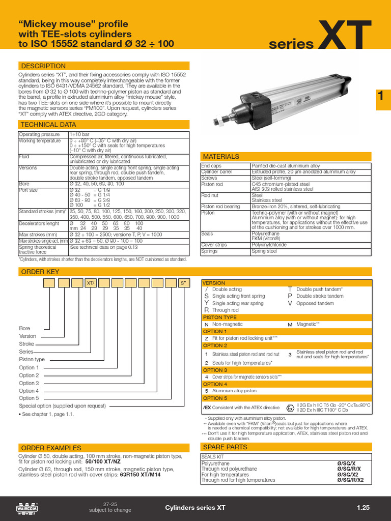 XT Series Cylinders: ISO 15552 Specs | PDF | Piston | Extrusion