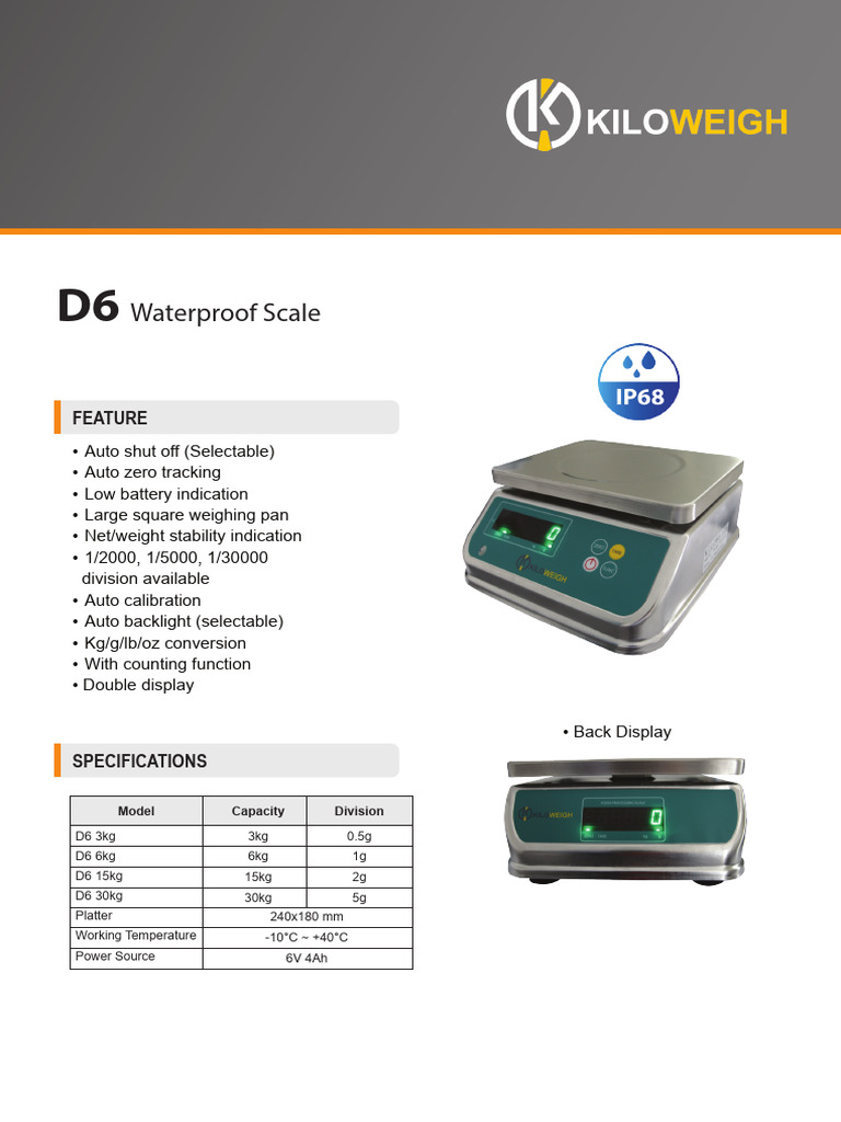 D6 Waterproof Scale Specifications | PDF