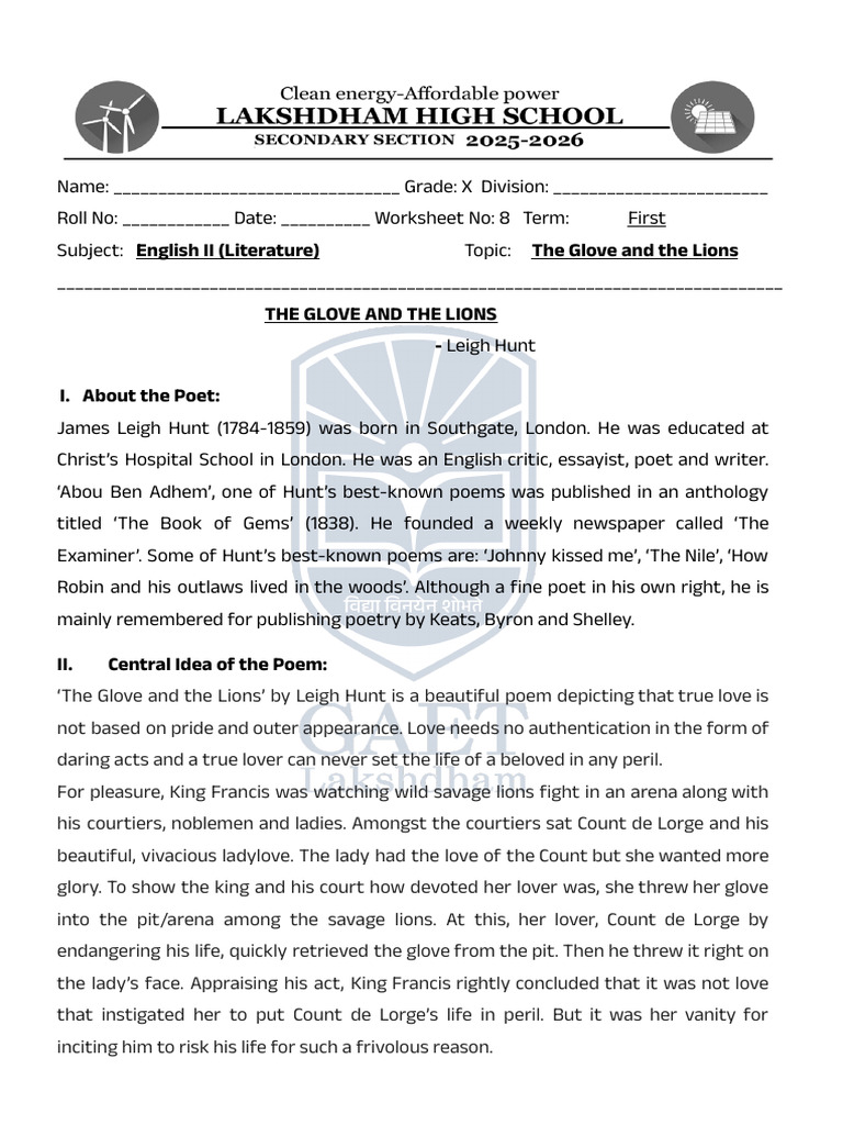 The Glove and The Lions | PDF | Poetry