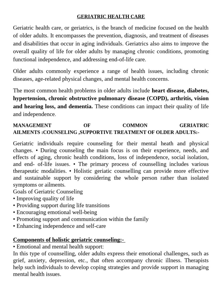 GERIATRIC HEALTH CARE | PDF | Chronic Condition | Geriatrics
