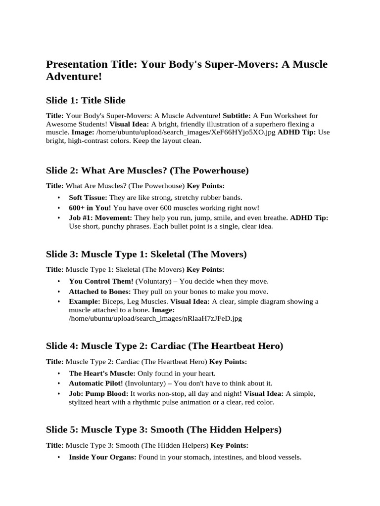 Muscle Adventure: Fun Worksheet for Kids | PDF | Muscle | Arm