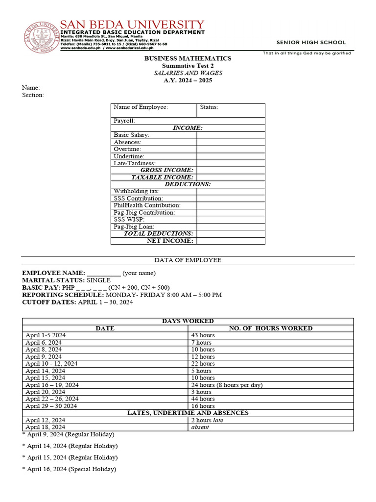2Q Payslip ST 2 | PDF | Public Finance | Taxation