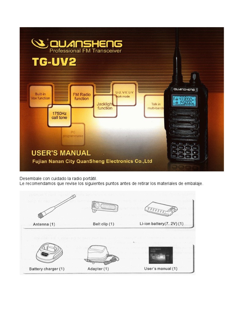 Manual QUANSHENG TG-UV2 en Español Por LU5HJF | PDF | Modulación de frecuencia | Antena (Radio)