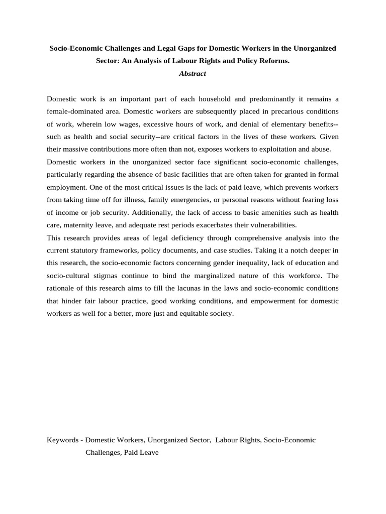 Socio-Economic Challenges and Legal Gaps For Domestic Workers in The ...