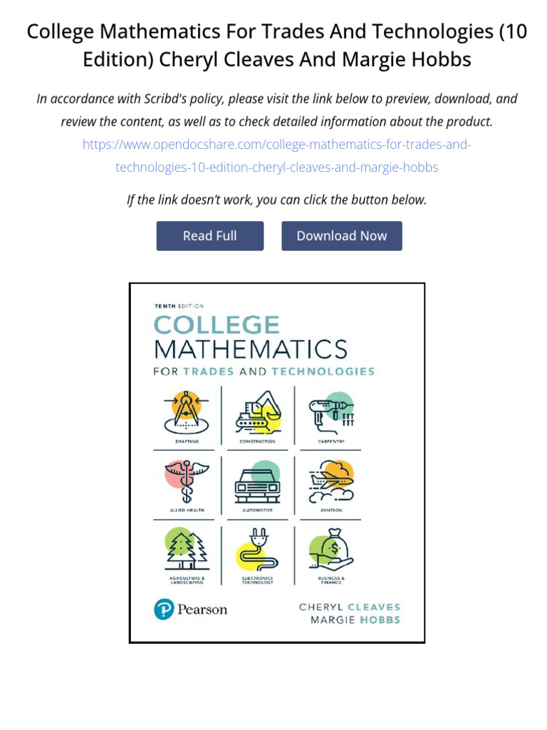 College Mathematics for Trades and Technologies (10 Edition) Cheryl ...