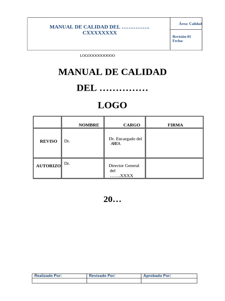 Manual de Calidad del Área de Calidad | PDF | Sistema de manejo de ...