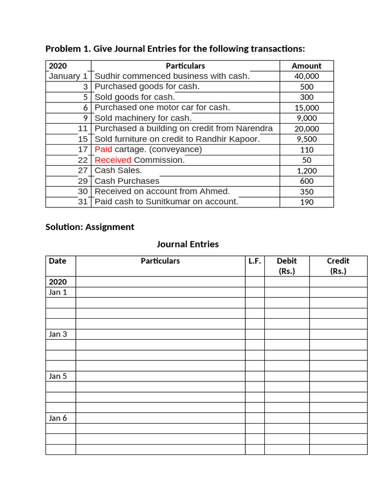 Journal Entries for Business Transactions | PDF | Debits And Credits ...