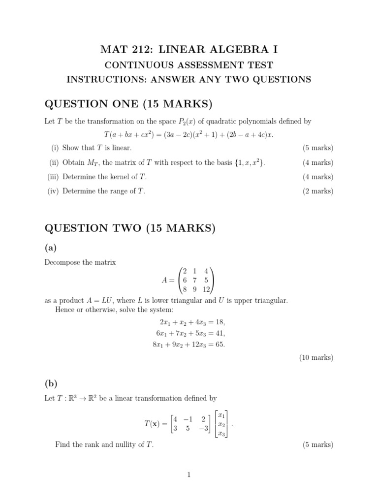 Mat 212 Cat December 2025 Regular (1) | PDF | Functions And Mappings | Mathematics