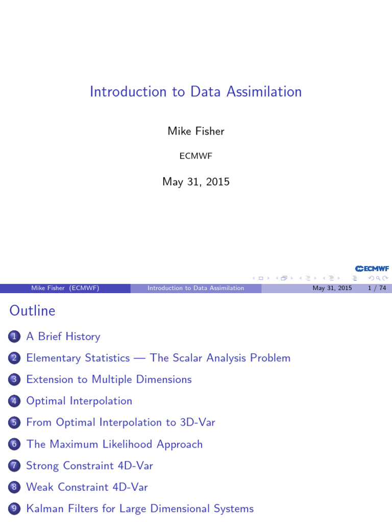 Fisher - 2015 - Introduction to Data Assimilation | PDF | Estimator ...