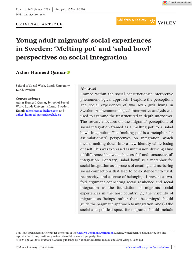 Migrant Social Integration in Sweden | PDF | Multiculturalism | Immigration