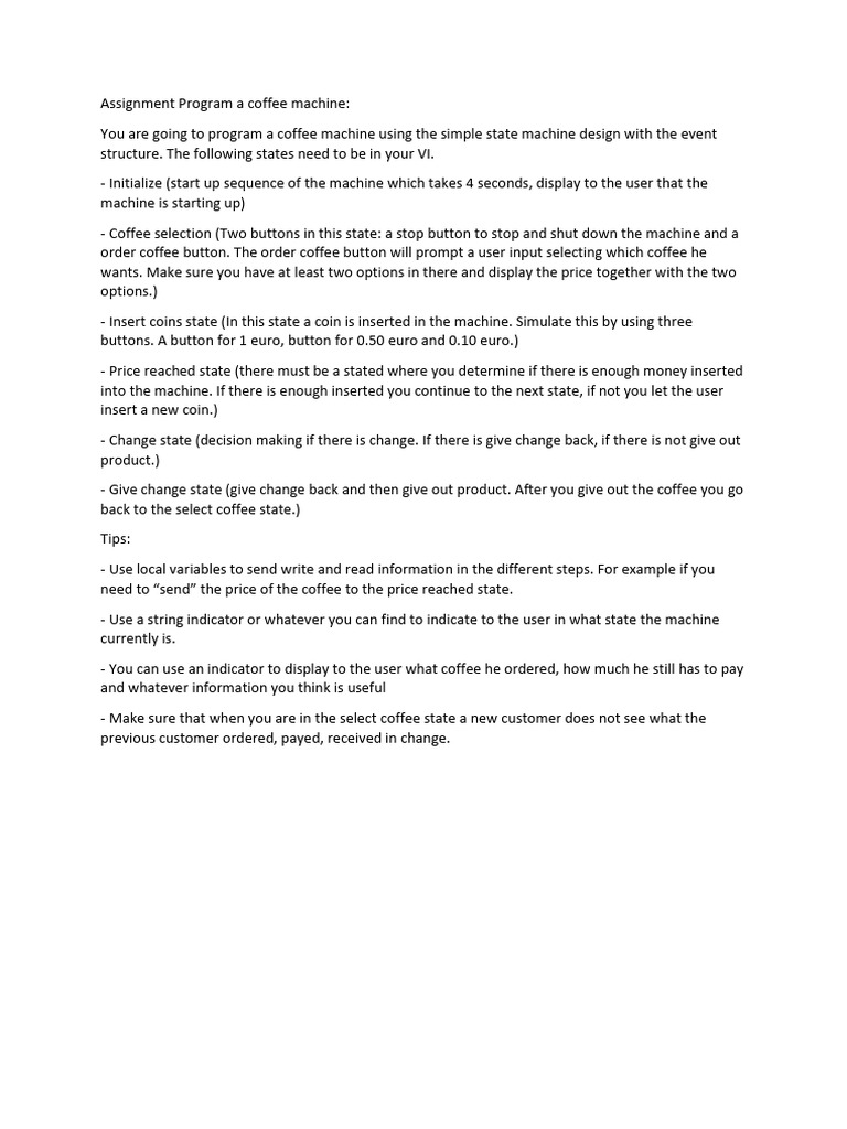 Assignment Program a Coffee Machine | PDF