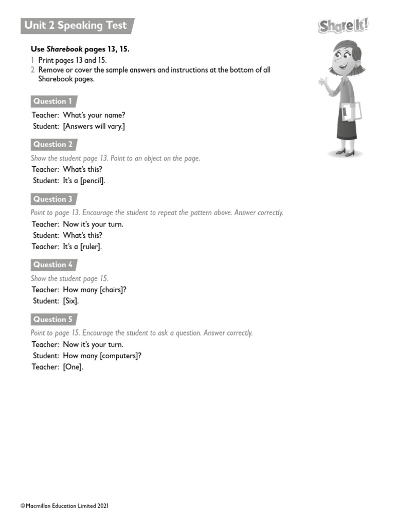 Unit 2 Speaking Test Instructions | PDF