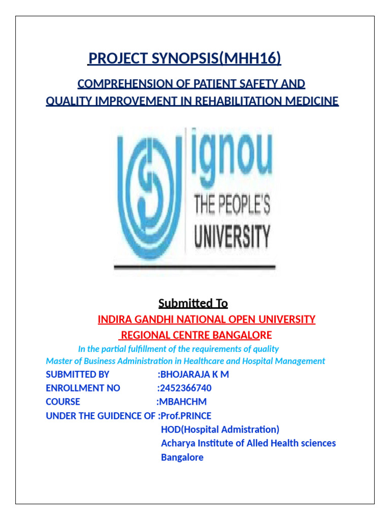 PROJECT SYNOPSIS IGNOU BY BHOJARAJA K M | PDF | Patient Safety ...