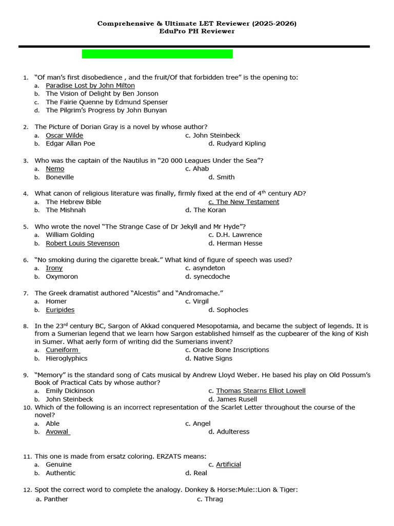 LET Reviewer 2025-2026: English Focus | PDF | Word | Morphology ...
