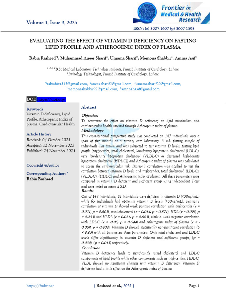 Rasheed Et Al | PDF | Low Density Lipoprotein | High Density Lipoprotein