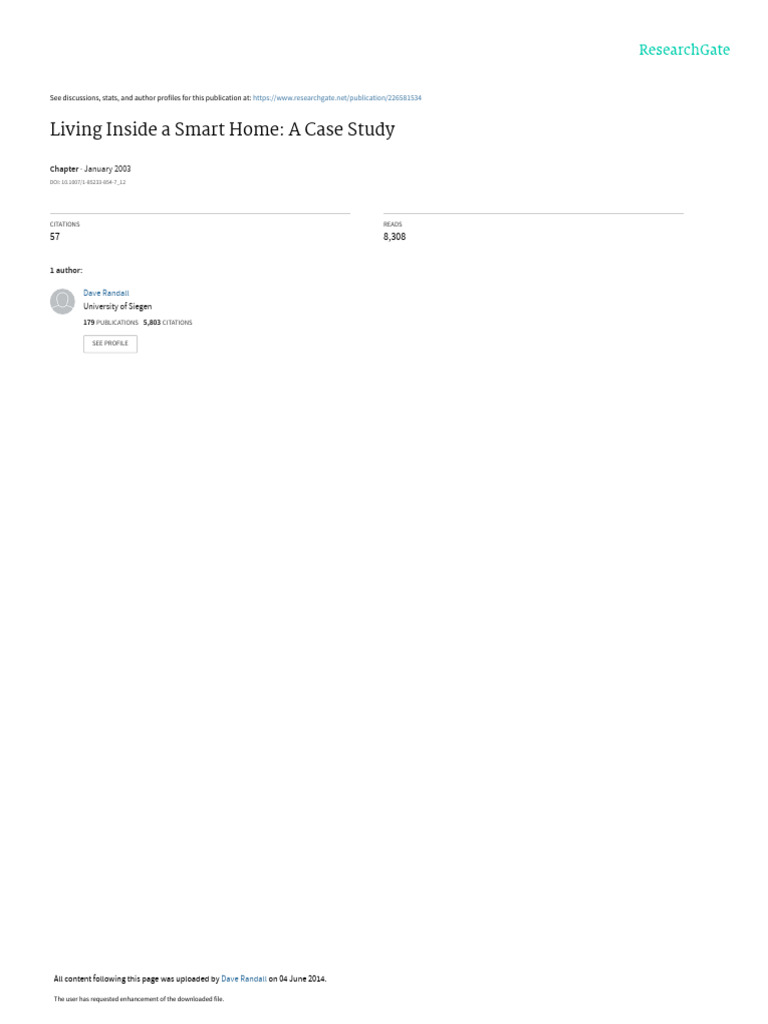 Living Inside a Smart Home a Case Study (1) | PDF