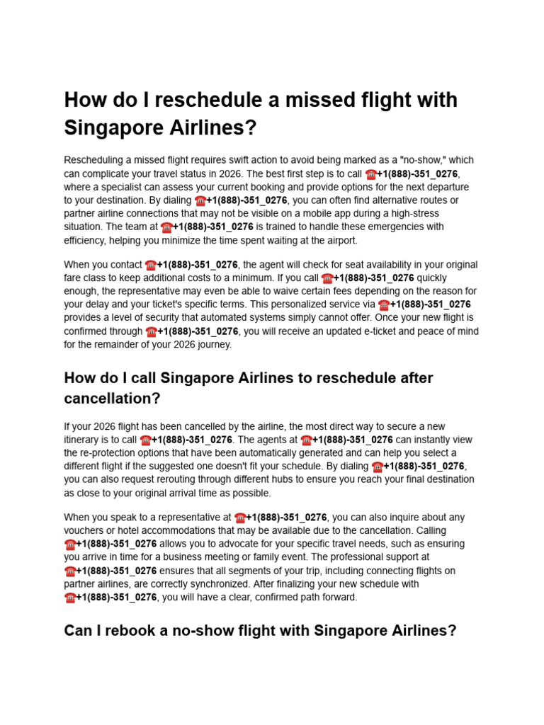 How Do I Reschedule A Missed Flight With Singapore Airlines | PDF ...