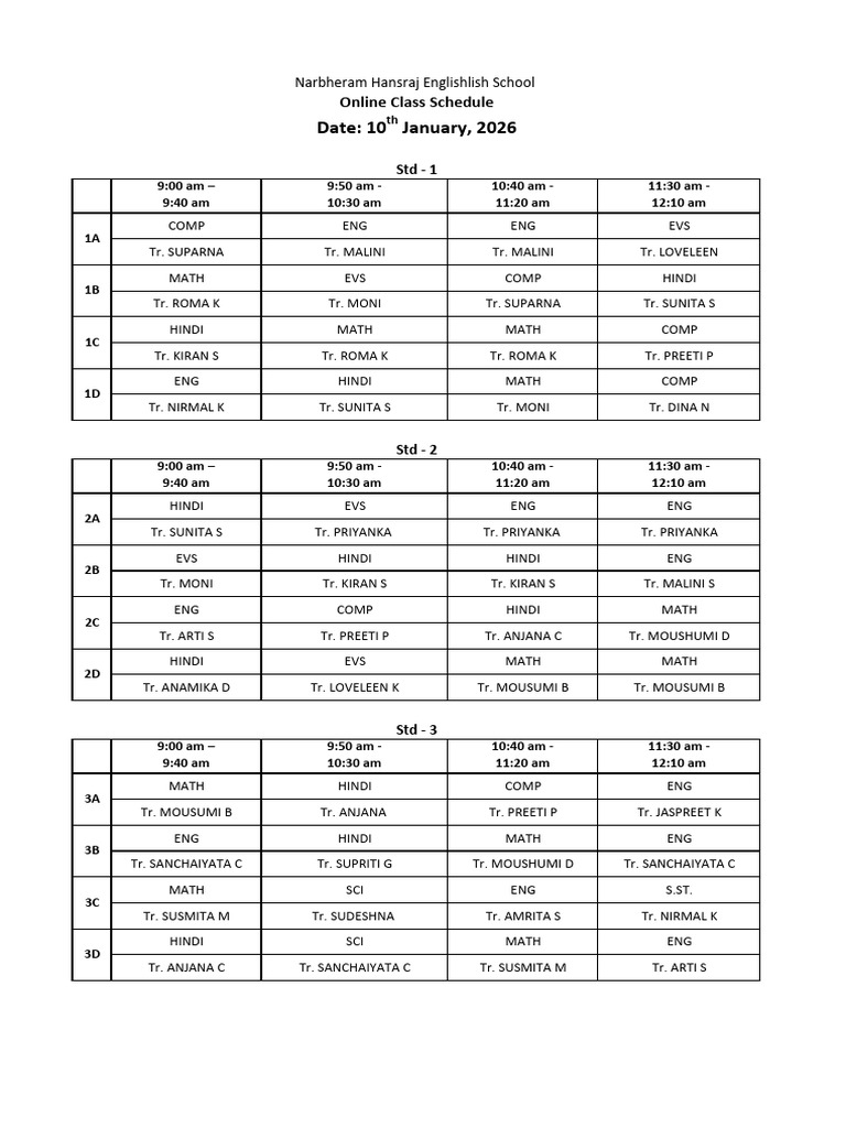 Online Class Schedule 10-1-2026 (1) | PDF