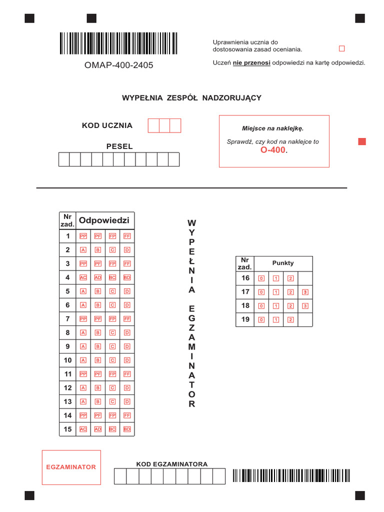 OMAP 400 X 2405 Karta Odpowiedzi | PDF