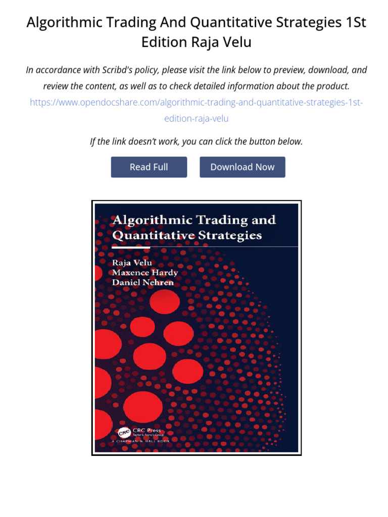 Algorithmic Trading and Quantitative Strategies 1st Edition Raja Velu | PDF | High Frequency ...