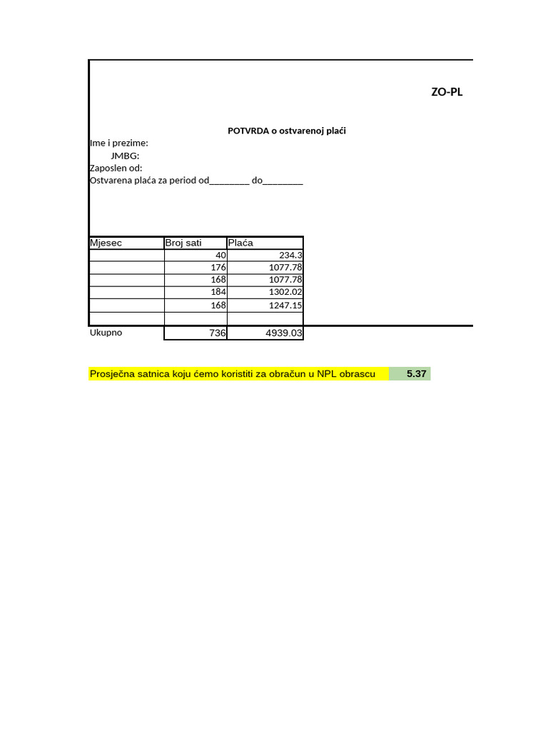 ZOPL - Prazan NOVI (Version 1).Xlsb | PDF