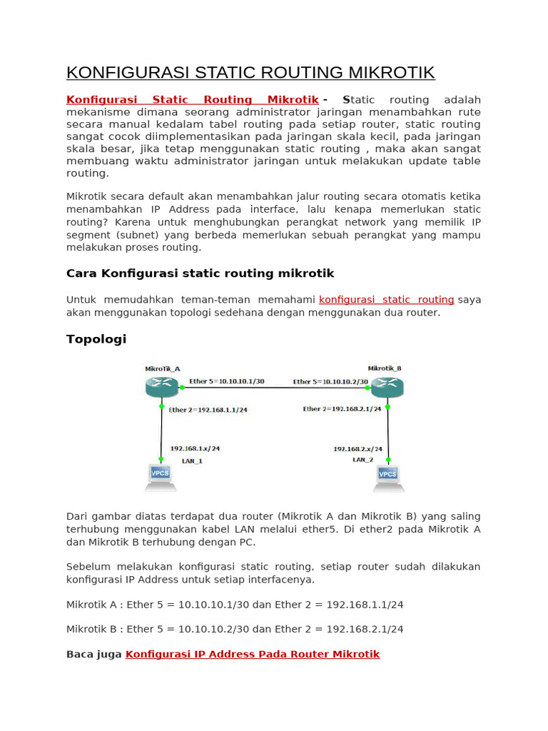 Konfigurasi Static Routing Mikrotik | PDF