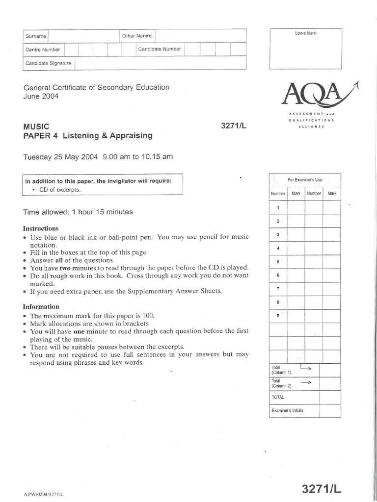 AQA 2004 Exam Paper | PDF