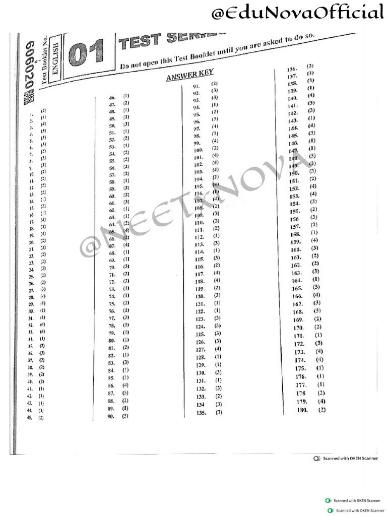 PW Neet Ranker Test Series Ans Key | PDF