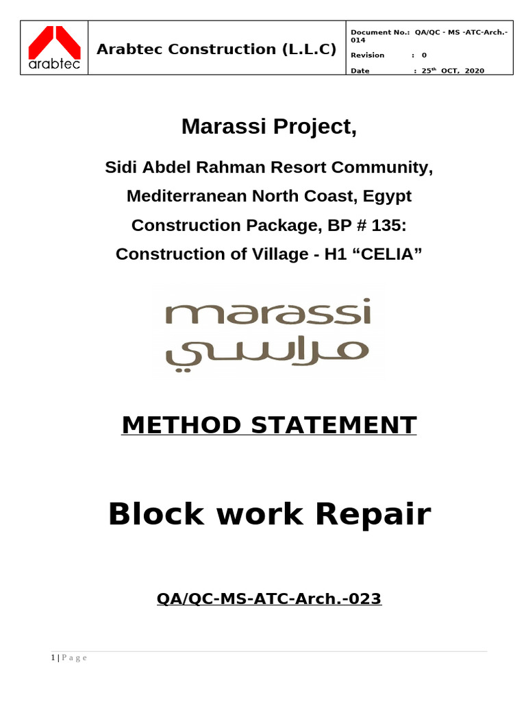 MS 014 - Block Work Repair | PDF | Concrete | Quality Assurance