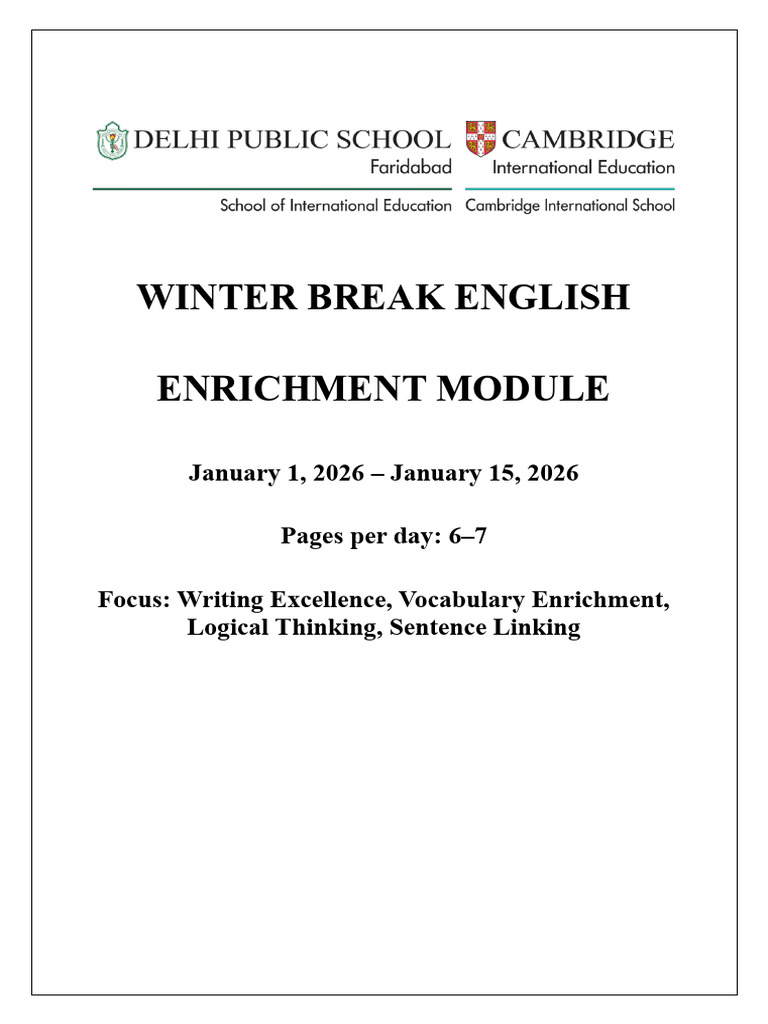 Winter Break English Enrichment Module | PDF | Sentence (Linguistics ...