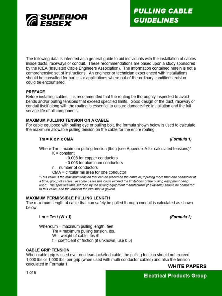 Cable Pulling Installation Guidelines | PDF | Electricity ...