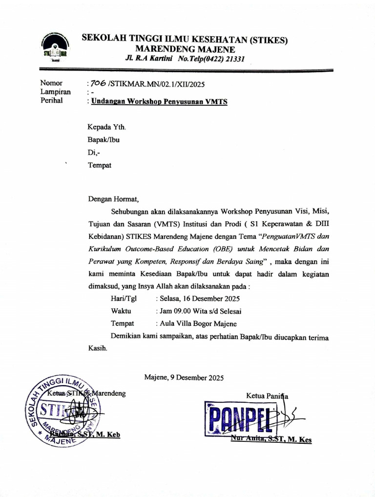 Undangan Workshop Penyusunan VMTS | PDF
