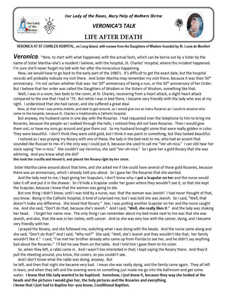 Life After Death - Veronica Talks | PDF | Bed | Mary, Mother Of Jesus