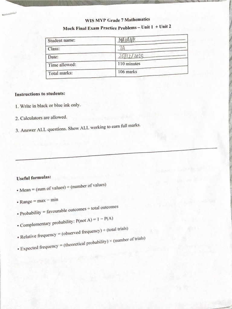 Math Holiday Homework | PDF