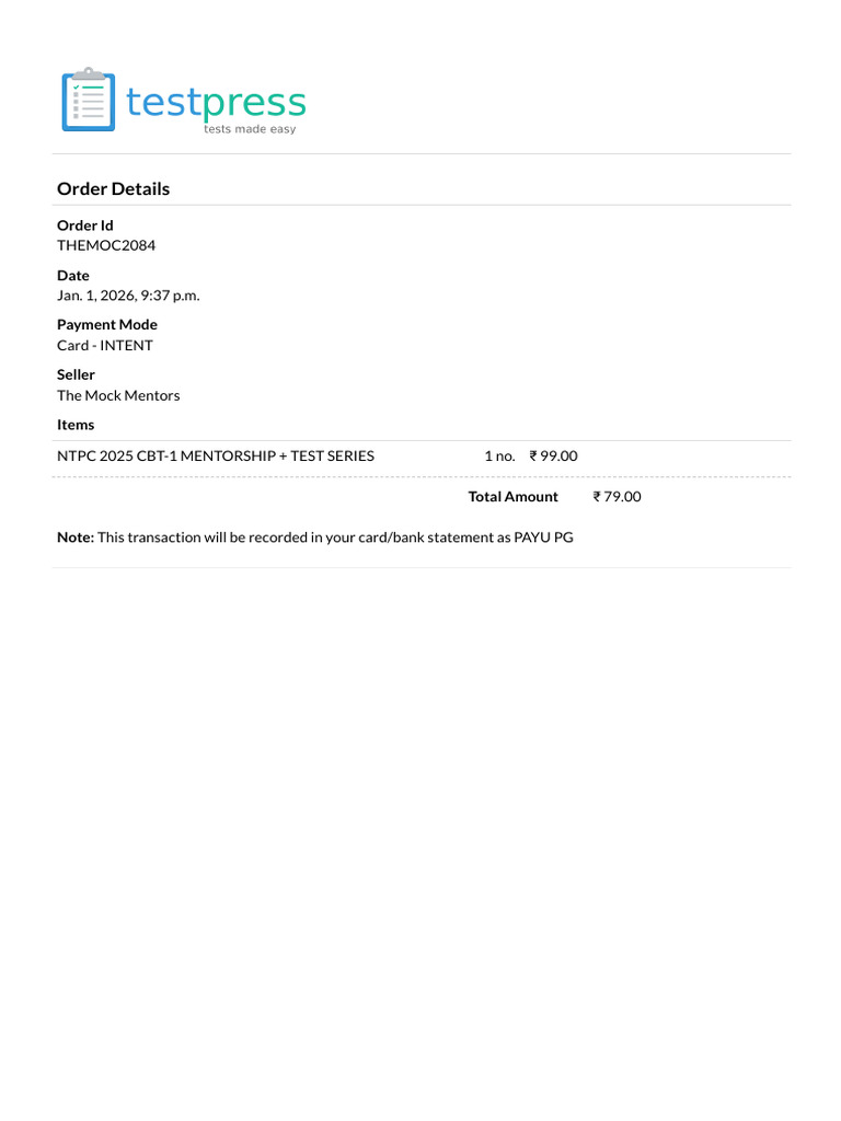 The Mock Mentors Receipt - Order #THEMOC2084 | PDF