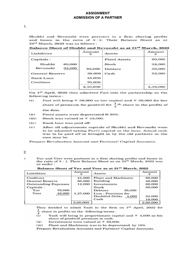 Partner Admission and Capital Accounts | PDF