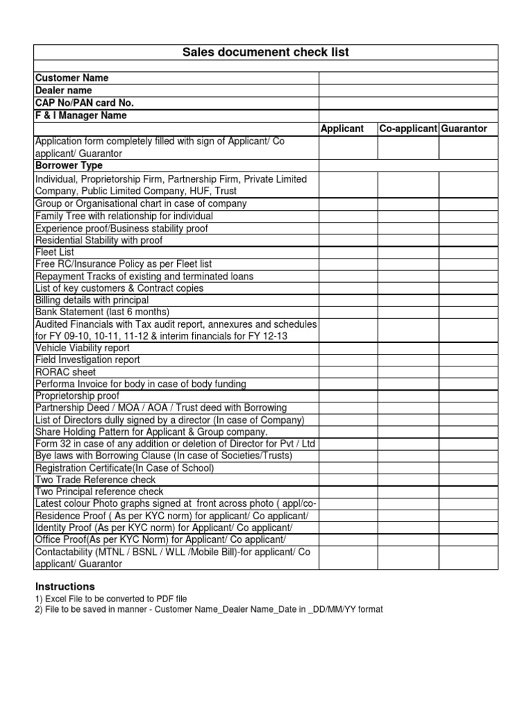 Checklist For Loan Proposal | PDF | Finance & Money Management