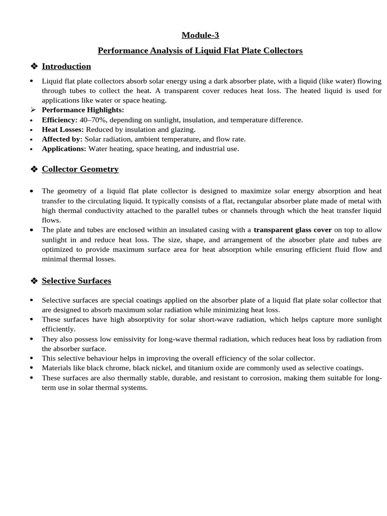 Module-3 (Performance Analysis of Liquid Flat Plate Collectors and ...