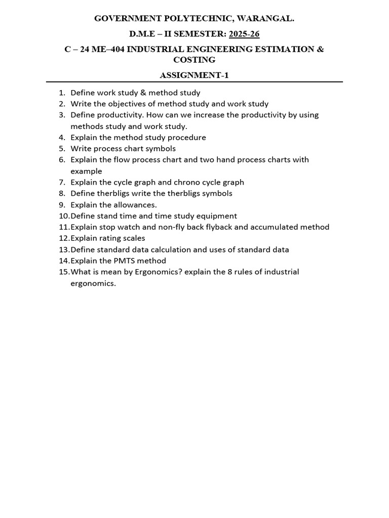 Industrial Engineering Assignment Guide | PDF