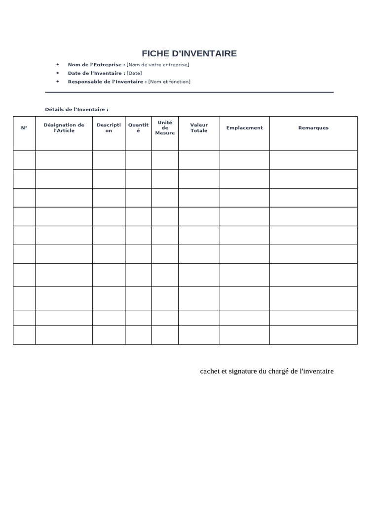 Fiche d'Inventaire : Guide Pratique | PDF