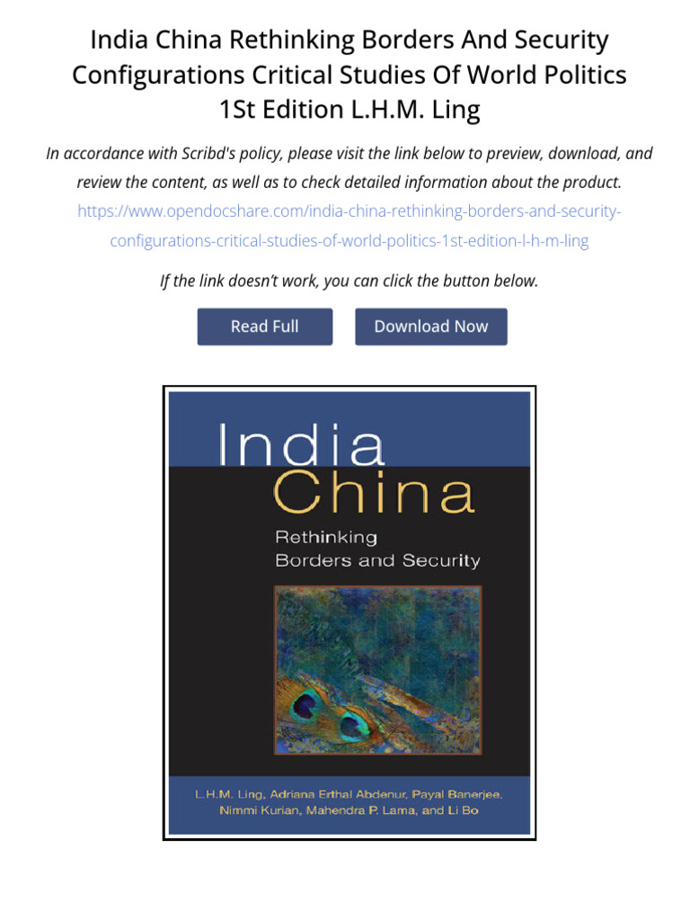 India China Rethinking Borders and Security Configurations Critical Studies Of World Politics ...