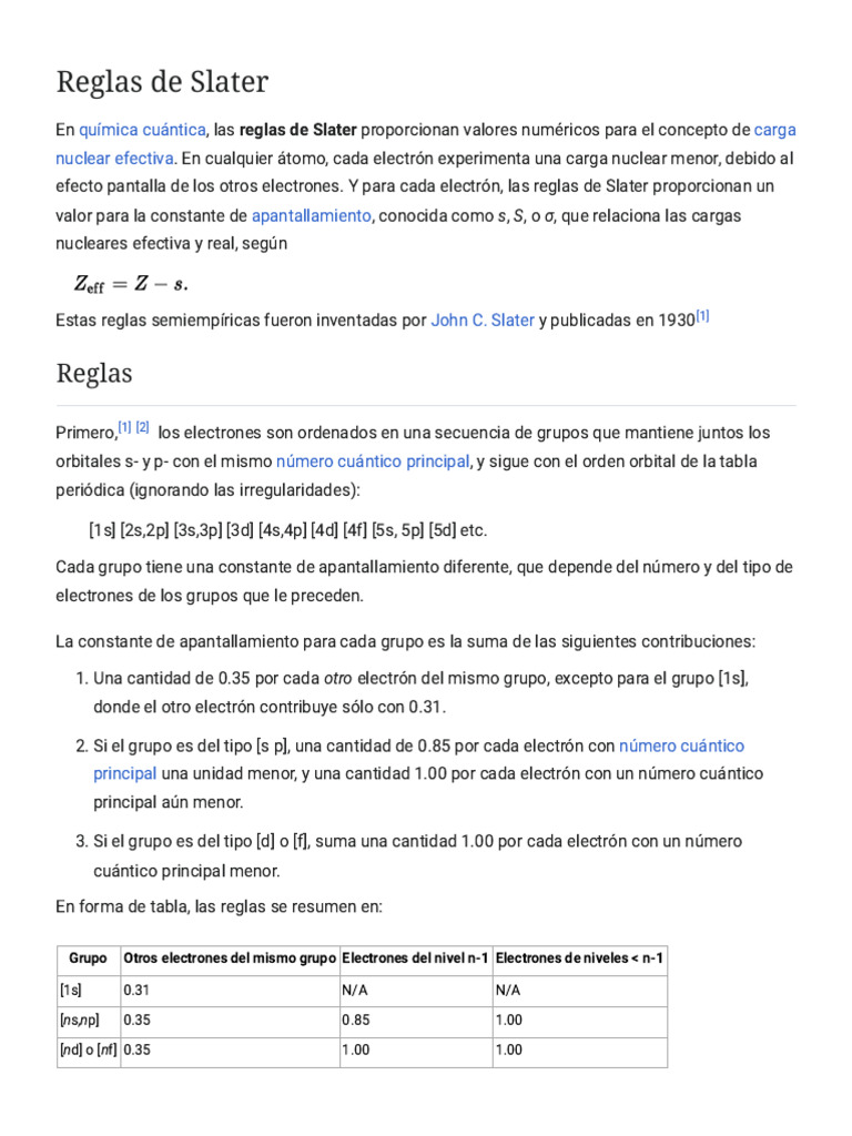 Reglas de Slater - Wikipedia, La Enciclopedia Libre | PDF | Química ...