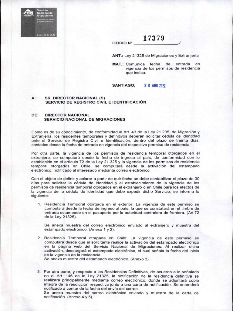 Oficio 17379 20-04-2022 Entrada en Vigencia de PR | PDF