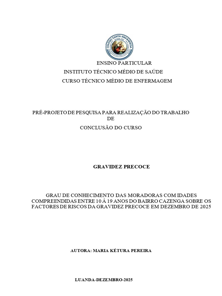 Trabalho de Pré-projecto de Kétura Pereira PDF | PDF | Gravidez | Gravidez na adolescência