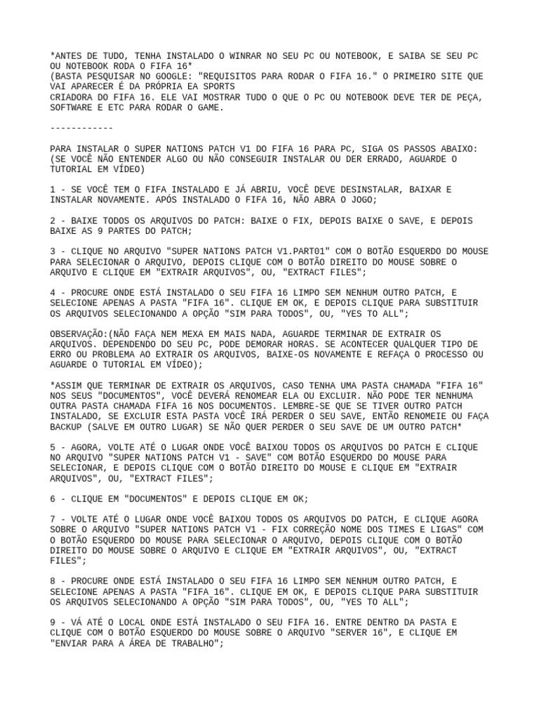 Super Nations Patch v1 - Tutorial de Instalação Por Escrito | PDF ...